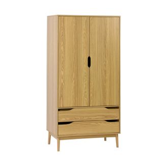 Sweeek Kleiderschrank im Vintage-Stil mit Holzdekor, 2 T&uuml;ren, 2 Schubladen, 1 Kleiderstange - Nepal