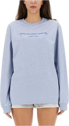 Alexander Wang Femme, Sweatshirts et sweats &agrave; capuche, Bleu, Taille: 36 FR Logo Embroidered Cotton SweaT-shirt
