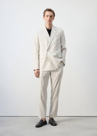 Mango Boston Anzugjacke Regular Fit zweireihig ecru - Herren - 46 - MANGO MAN