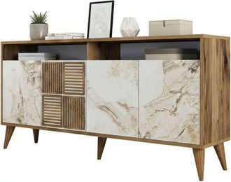 Dmora Kommode Benjamin, Wohnzimmerbuffet, Wohnzimmer-Sideboard, Moderne K&uuml;chen-Speisekammer, 160x35 h78 cm, Walnuss und Grau - Dmora
