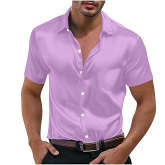 Generic Chemise &agrave; manches courtes pour homme - Chemise d&eacute;t&eacute; unie classique confortable et l&eacute;g&egrave;re - Col rabattu - Anti-plis - Respirante - D&eacute;contract&eacute;e - Bouto