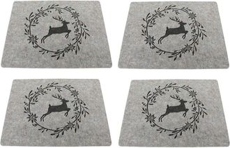 Boltze 4 x Tischset Platzset Hirsch stehend Kopf Landhausstil Filz grau 45x35 cm Platzmatten Wunschmodell:2. von Links