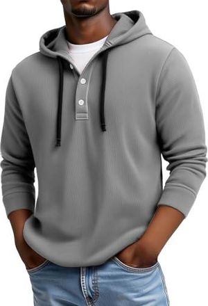 Generic Hauts en polaire pour homme, veste pelucheuse classique en velours côtelé à manches longues et col boutonné pour homme, sweat-shirt à capuche en velou