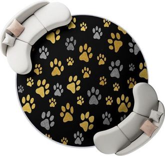 Generic Noir Or Tapis Rond Lavable, Motif Dessin Anim&eacute; Mignon Empreintes De Pattes pour Enfants Salon Chambre &agrave; Coucher Salle &agrave; Manger ou Salle de Jeux Tapis 