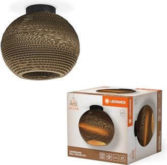 Ledvance Deckenleuchte Decor Cardboard Ball braun aus Wellpappe, leicht, E27, 260 mm Durchmesser, Leuchtenschirm aus recyceltem Material, nachhaltig durch aust