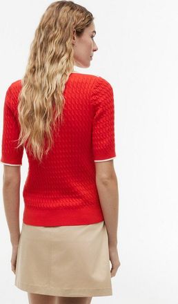 Tommy Hilfiger Kurzarmpullover FINE GG CABLE BOAT NK S/S Baumwolle, mit Zopfstrickmuster