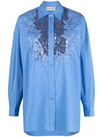 Ermanno Scervino chemise brod&eacute;e de sequins - Bleu