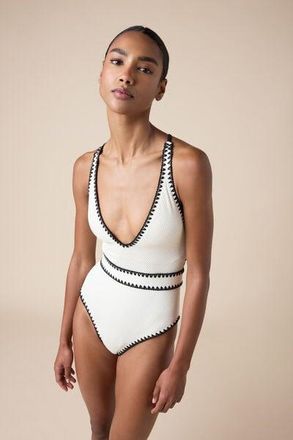 Calzedonia Badeanzug Bicolor Embroidery Wei&szlig;