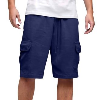 Generic Short court pour homme de couleur unie, short cargo d&eacute;contract&eacute;, taille &eacute;lastique, cordon de serrage, short de plage d&eacute;t&eacute;, Marine, XXL