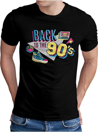OM3 Back to The 90s T-Shirt - Herren - 90s Retro Neunziger 90er Jahre II - Schwarz, XXL