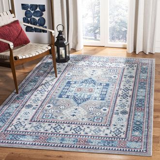 Safavieh Traditionell Teppich f&uuml;r Wohnzimmer, Esszimmer, Schlafzimmer - Kazak Collection, Kurzer Flor, Grau und Blau, 122 X 183 cm
