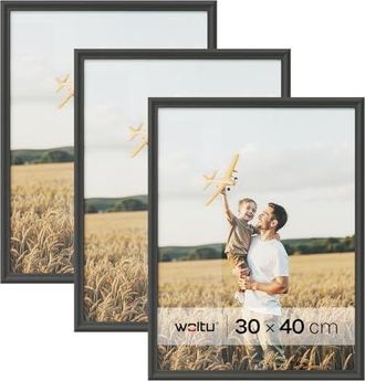 Woltu Lot de 3 Cadre Photo 30x40cm Cadre en Bois Massif avec Passe Partout, Suspendre Horizontalement ou Verticalement, D&eacute;coration Murale ou sur Table, Noir