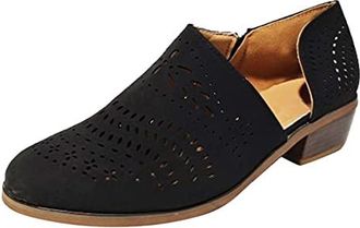 Generic Chaussures dété fermées pour femme - Sandales dété pour femme avec talon - Bottes creuses - Ballerines vintage - Sandales de plage confortables avec s