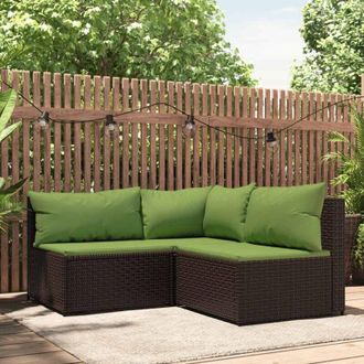 vidaXL Salon de jardin 3 pcs avec coussins marron r&eacute;sine tress&eacute;e Vidaxl