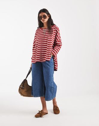 Free People 2 Sense - Lang&auml;rmliges, gestreiftes Oberteil in Berry Combo-Mehrfarbig