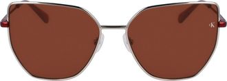 Calvin Klein Jeans Womens Sunglasses CKJ23202S - Gold/Burgundy with Solid Brown Lens