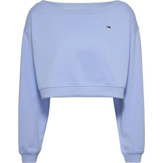 Tommy Jeans Femme, Sweatshirts et sweats à capuche, Bleu, Taille: 38 FR Pull Crop Bleu Col Bateau Manches Bouffantes