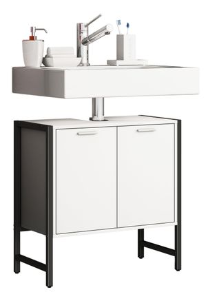 VCM Waschbeckenunterschrank | Badschrank | Maße: H. 60 x B. 60 x T. 30 cm | 2 Seitenteile aus Metall | Korpus aus Holz | 2 große Drehtüren - Edino