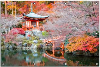 Wallario Outdoor-Poster f&uuml;r Garten oder Balkon Japanischer Herbstzauber, Motivbanner Gr&ouml;&szlig;e: ca. 80 x 120 cm, Outdoor-Bild
