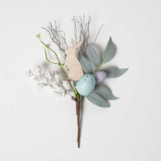 Homescapes Dekozweig mit Ostereiern & Hase 24cm, Fr&uuml;hlingsdeko Osterstecker blau, Blumenstecker Ostern, Osterdeko Pastellfarben