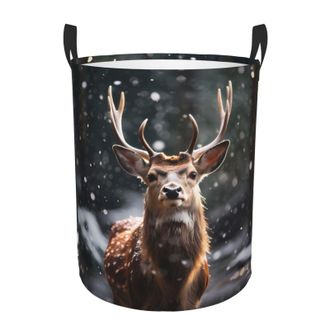 Generic Hirsch Winterdickicht Korb Aufbewahrung Rund Korb W&auml;sche Mit Henkel W&auml;schetonne F&uuml;r Waschk&uuml;che Kuscheltier Badezimmer