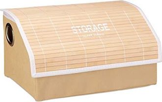 Relaxdays Faltbox mit Deckel, Faltbarer Aufbewahrungskorb, Bambusdeckel, Ordnungsbox mit Griffen, Vintage Design, Natur