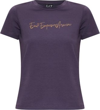 Emporio Armani Emporio Armani Ea7, Femme, Tops, Violet, Taille: 36 FR T-shirt &agrave; logo paillet&eacute;
