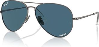 Ray-Ban Aviator Titanium Sonnenbrillen Gunmetal Fassung Blau Glas Polarisiert 62-14