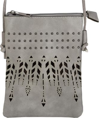 styleBREAKER Damen Mini Bag Umh&auml;ngetasche Ethno Style und Nieten, Schultertasche, Handtasche, Tasche 02012260, Farbe:Grau