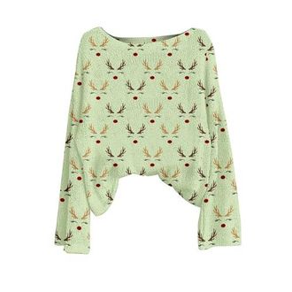 Generic Pull de Noël 2025 pour femme - Imprimé renne amusant - Col rond - Pull ample à manches longues, vert clair, S