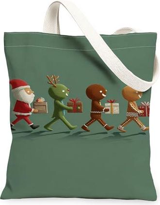 Generic Sacs fourre-tout en toile de vacances, sacs d&eacute;picerie r&eacute;utilisables, l&eacute;gers et lavables avec bandouli&egrave;re pour le shopping, vert, 13x15 Inch