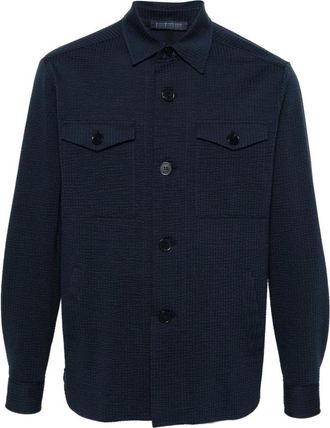 Harris Wharf London Homme, Vestes, Bleu, Taille: 2XL Veste Chemise Seersucker Bleu Marine