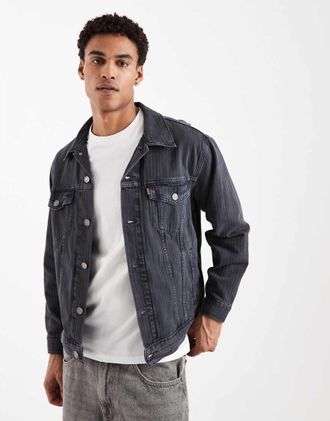 Levi's Locker geschnittene Trucker-Jeansjacke mit farblich abgestimmten Streifen in Schwarz