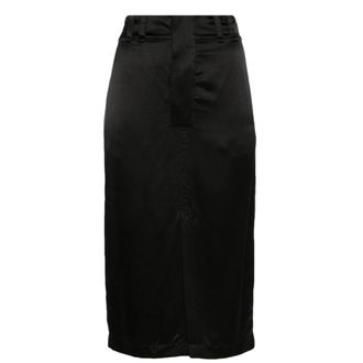 Saint Laurent Schwarzer Seiden-Midirock mit Schlitz - - Skirts - Damen - Schwarzk - L