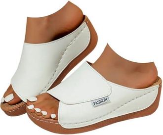 Generic Sandales orthop&eacute;diques compens&eacute;es en cuir &eacute;pais pour femme - Bout ouvert - Chaussures de marche d&eacute;contract&eacute;es - Pour voyage, vacances - Confortable - 
