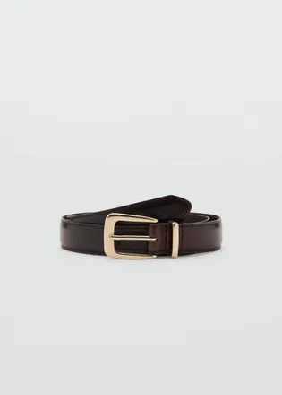 Mango Ceinture 100 % cuir bovin chocolat - Femme - XL - MANGO
