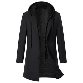 Generic Faux manteau &agrave; capuche en deux pi&egrave;ces pour homme - En coton - D&eacute;contract&eacute; - En laine - Manteau dhiver matelass&eacute; avec capuche, Noir, 3XL