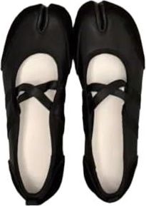 Generic JCVBN Ballerines plates noires argent&eacute;es et rouges pour femme - Bout fendu - Ballerines Tabi - Chaussures de marche pour femme - Chaussures d&eacute;t&eacute;, Noir