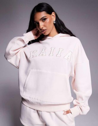 KAIIA Sweat à capuche densemble oversize en coton majoritaire à logo brodé - Rose clair