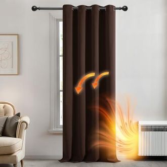 Deconovo Rideau Thermique Isolant Anti Froid, 132X274 CM (Largeur X Hauteur), Rideaux Occultant pour Salon et Chambre, Design Moderne à Oeillets, Chocolat, 1Pi