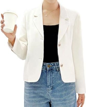 Generic Blazer de travail à manches longues et col à revers pour femme, vêtement dextérieur pour le travail, le quotidien, le travail, blanc, XL