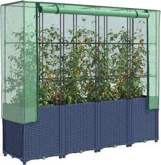 vidaXL vidaXL Jardini&egrave;re sur&eacute;lev&eacute;e avec housse aspect rotin 160x40x153 cm