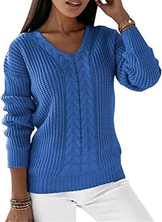ORANDESIGNE Pull Femme Hiver Tricoté Chic et Elegant Sweater Hiver Col en V Manche Longue Sweatshirt Chaude et Épaisse Couleur Unie Chandail Pullover Décontracté 