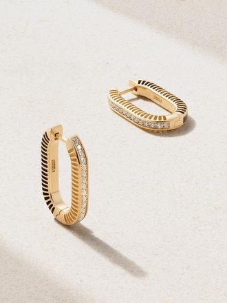 L'atelier Nawbar Lock Ray Medium Creolen Aus 18 Karat Gold Mit Onyxen Und Diamanten