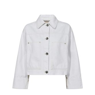 Mos Mosh Wei&szlig;e Denim-Cropped-Jacke mit Workwear-inspirierten Taschen - - Jackets - Damen - Wei&szlig; - L