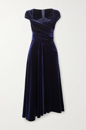 Talbot Runhof Schulterfreies Midikleid Aus Stretch-samt Mit Raffungen - Blau