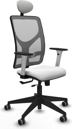 Piqueras y Crespo B&uuml;rostuhl in Grau und Wei&szlig;, mit wei&szlig;en und schwarzen Armlehnen, h&ouml;henverstellbare Lendenwirbelst&uuml;tze und festes Kopfteil, ausgestattet mit Syncro/Tras