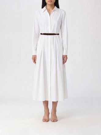 Max Mara Robe chemisier midi en coton avec ceinture et manches longues
