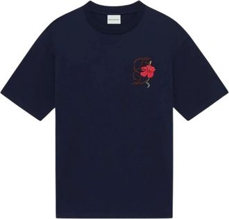 Dr&ocirc;le de Monsieur Homme, Tops, Bleu, Taille: XL Hibiscus Brod&eacute;e T-Shirt