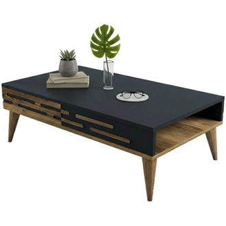 Dmora Wohnzimmertisch Saiph, Niedriger Wohnzimmertisch, Kaffeeregal, Couchtisch f&uuml;r Sofa, 105x35h60 cm, Walnuss und Anthrazit, mit verst&auml;rkter Verpackung